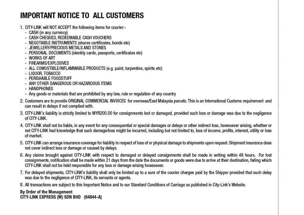 Prepaid for Documents to East Malaysia & Vice Versa 1kg | City-Link ...